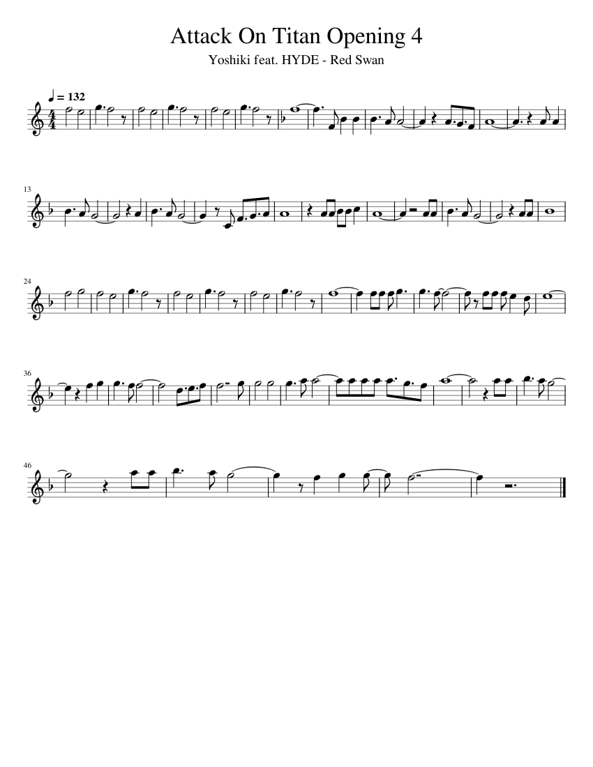 Attack On Titan Opening 4 Sheet Music for Flute (Solo) | MuseScore.com