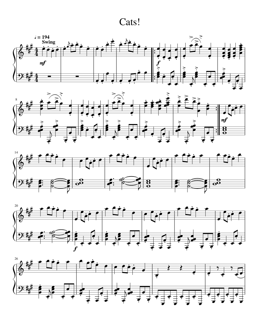 Cats Sheet Music for Piano (Solo) | MuseScore.com