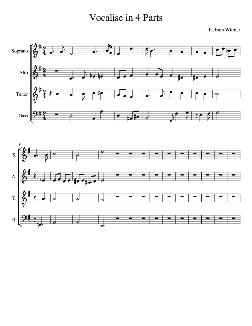 Vocalise in 4 Parts Sheet music for Soprano, Alto, Tenor, Bass voice ...