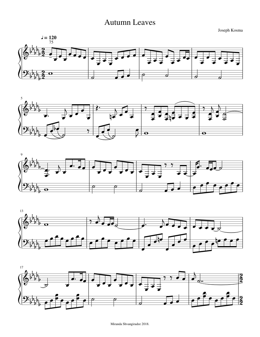 the autumn leaves EC Sheet Music for Piano (Piano Four Hand ...