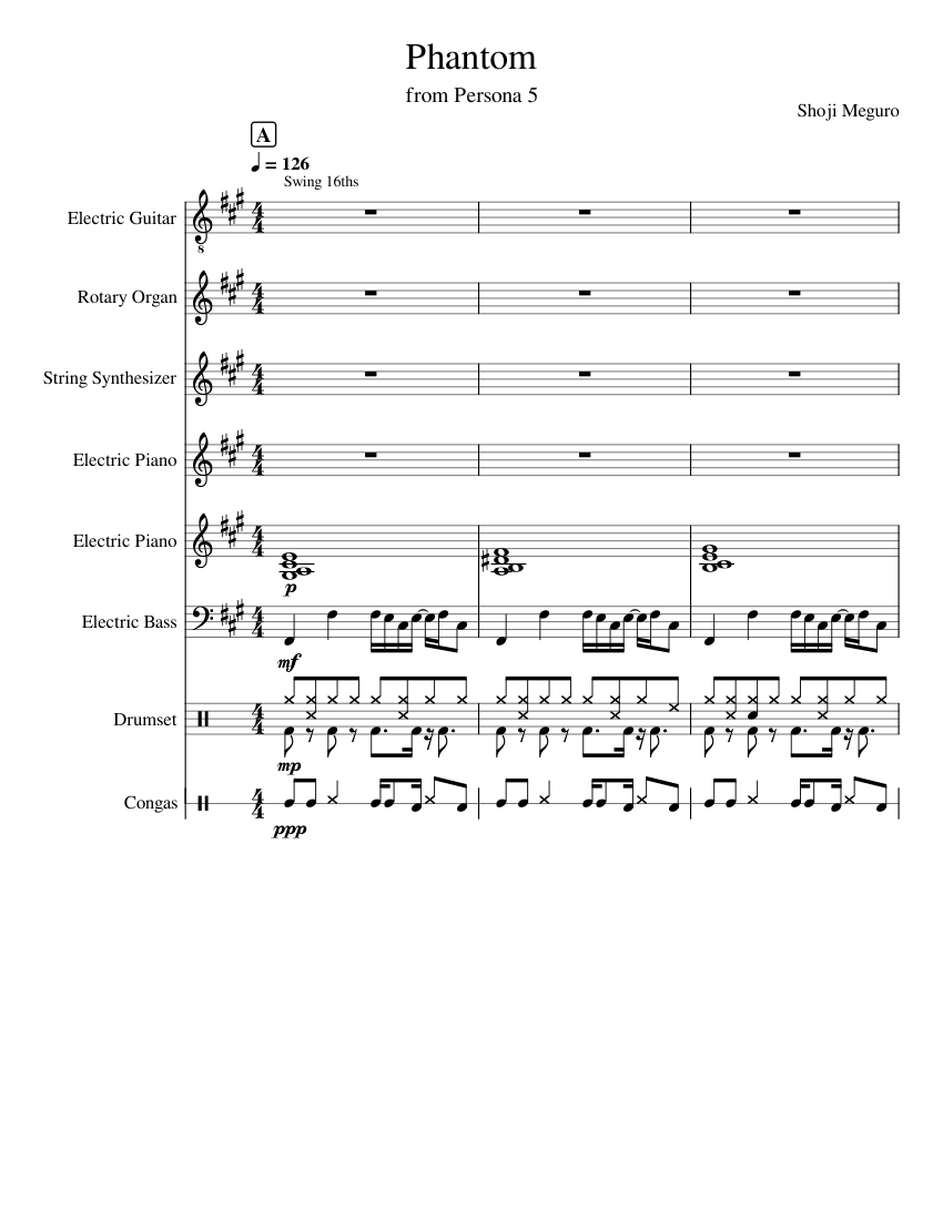 Persona 5 - Phantom Sheet music for Piano, Organ, Guitar, Bass guitar ...