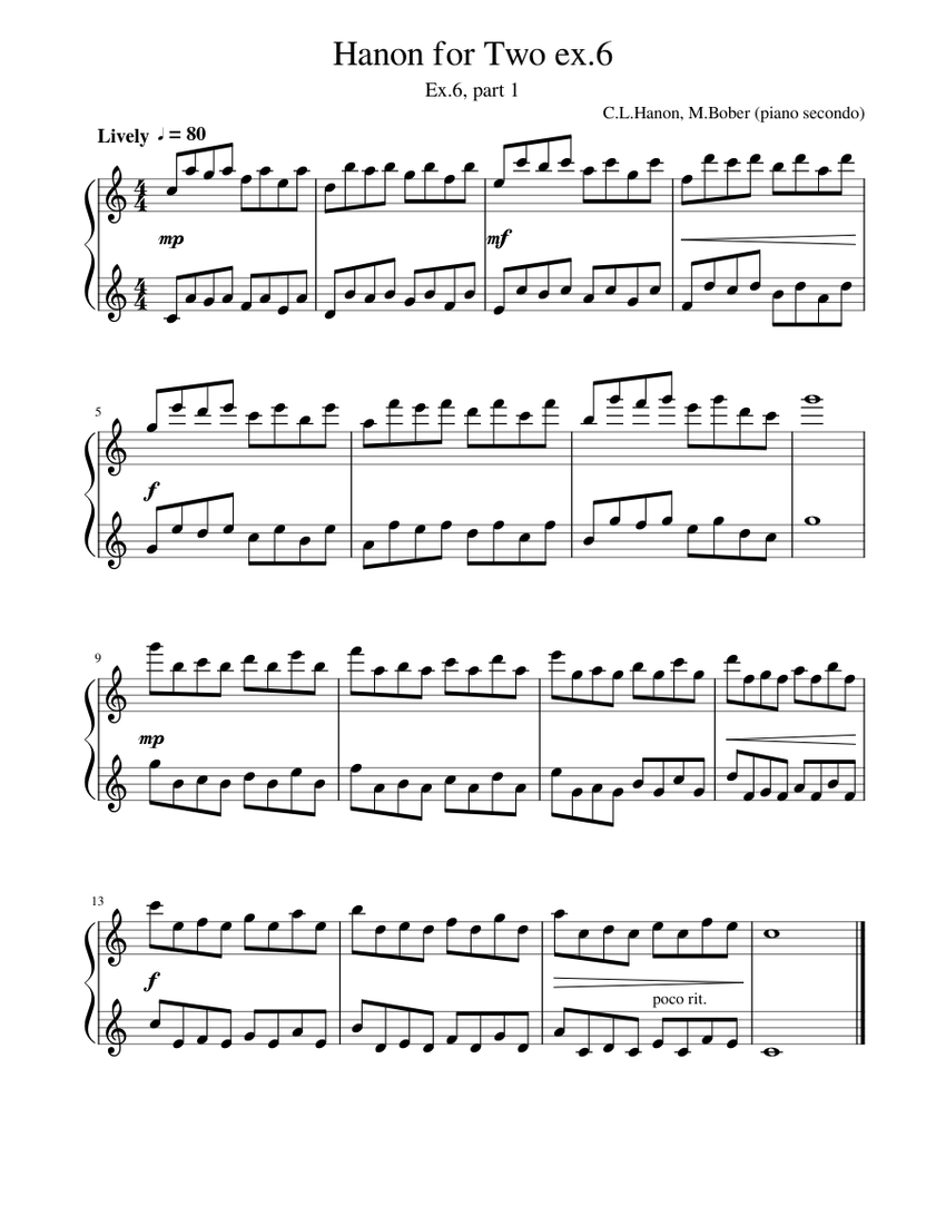Hanon for Two ex.6 Primo Sheet music for Piano (Piano Four Hand) Easy ...