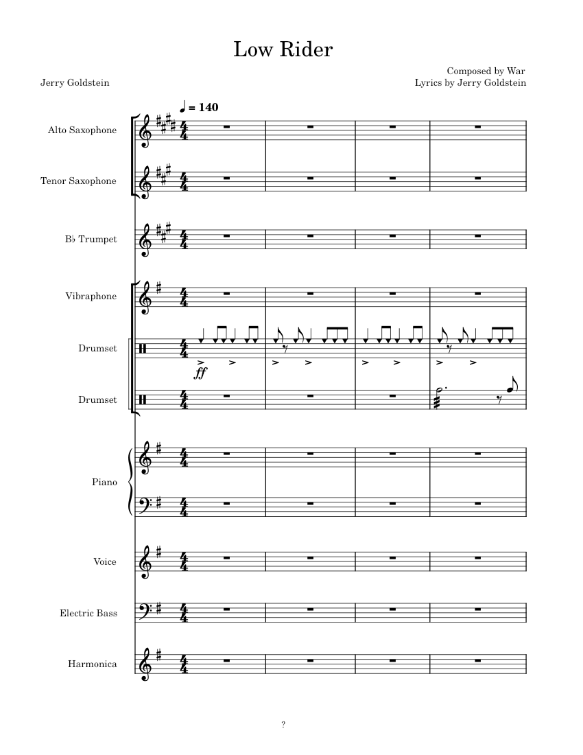 Low rider – War Low Rider Sheet Music for Piano, Vocals, Saxophone alto ...