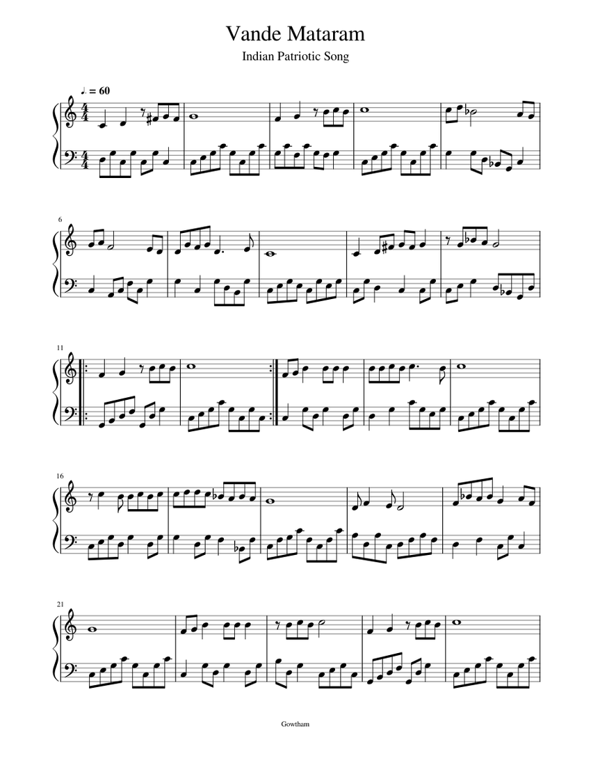 Vande Mataram Sheet music for Piano (Solo) | Musescore.com