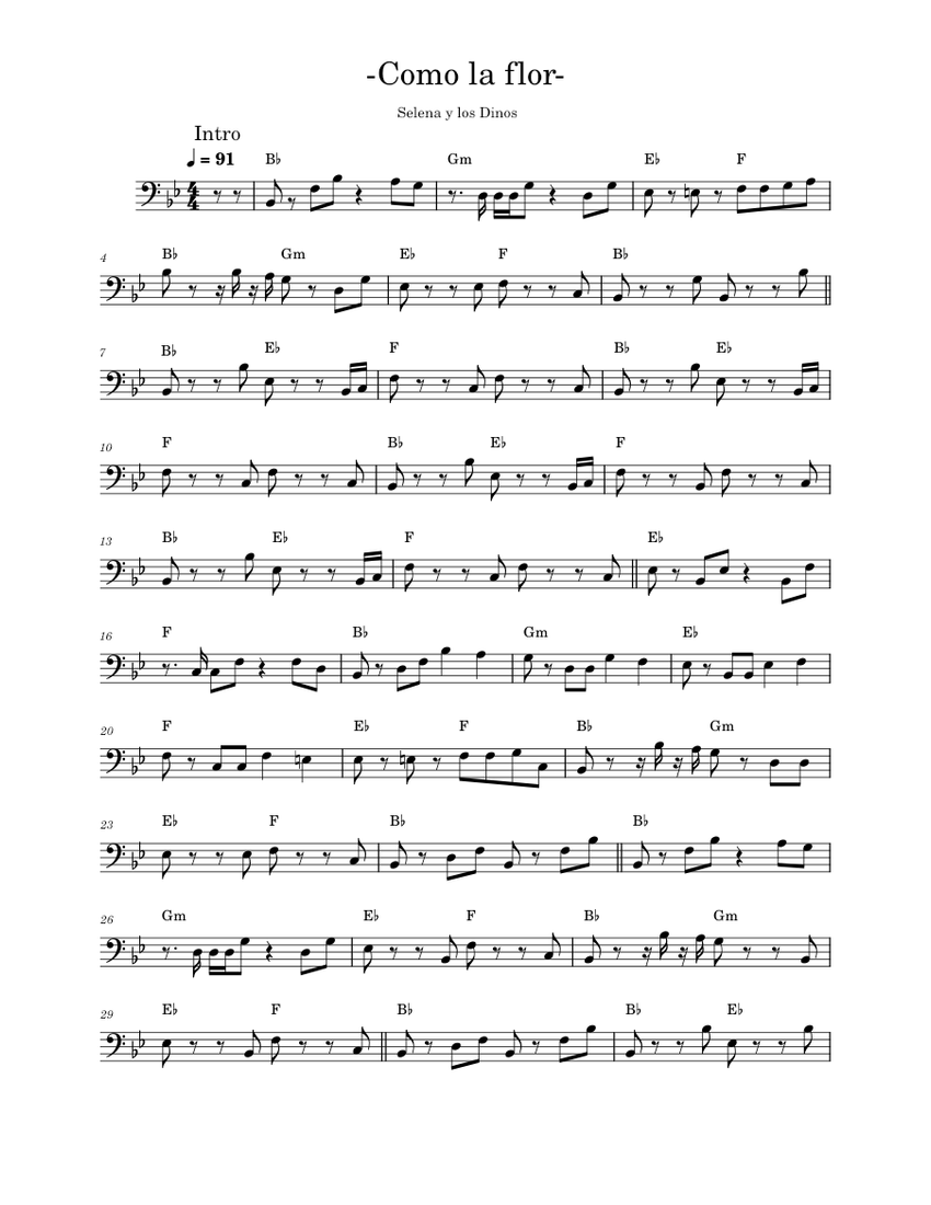 Como La Flor – Selena Quintanilla Como la Flor (Bass Sheet) Sheet Music ...