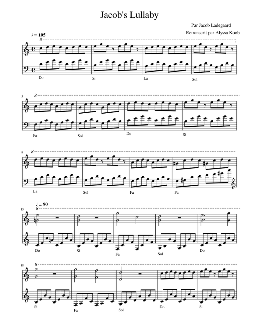 Jacob's lullaby - Jacob Ladegaard Sheet Music for Piano (Solo) easy ...