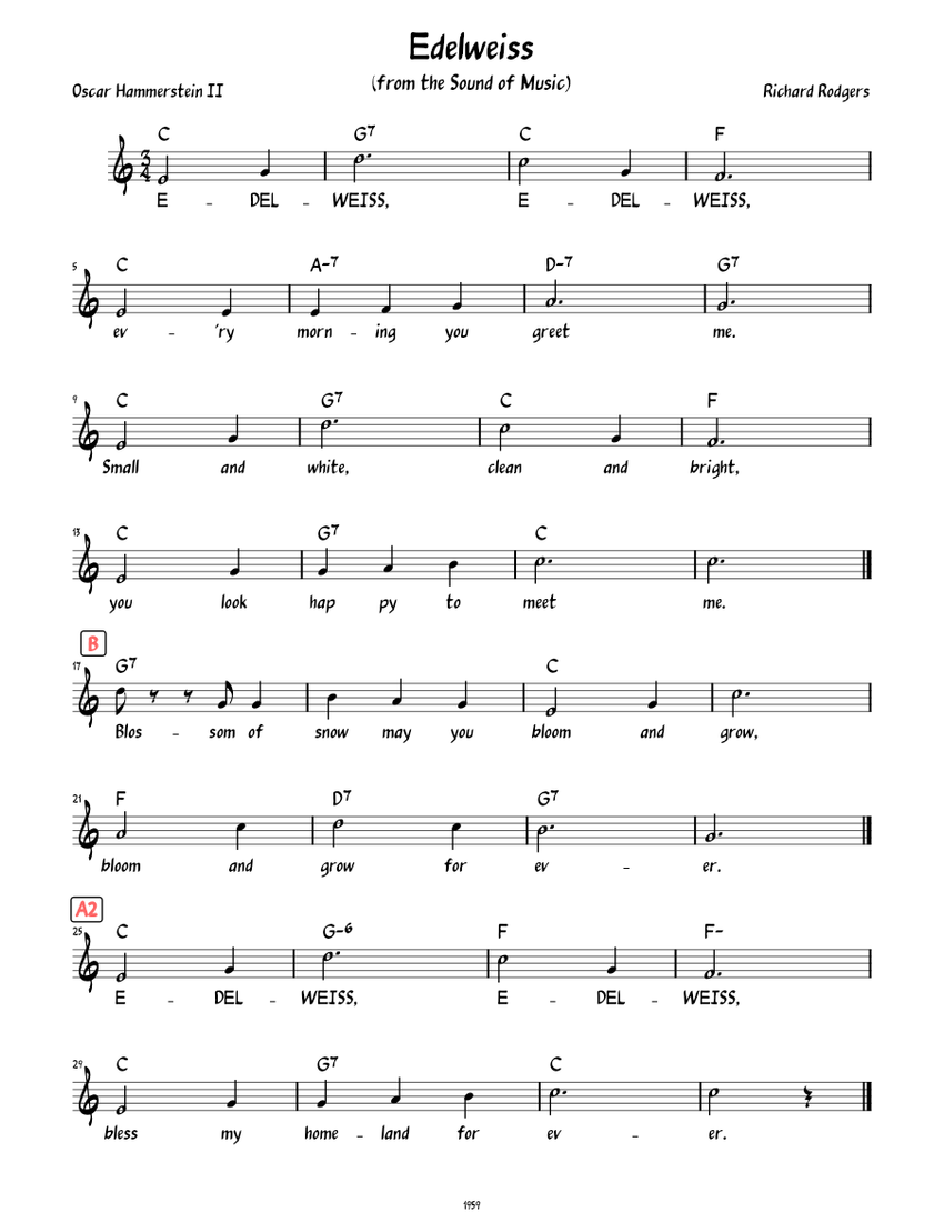 Edelweiss (Lead sheet with lyrics ) Sheet music for Piano (Solo ...