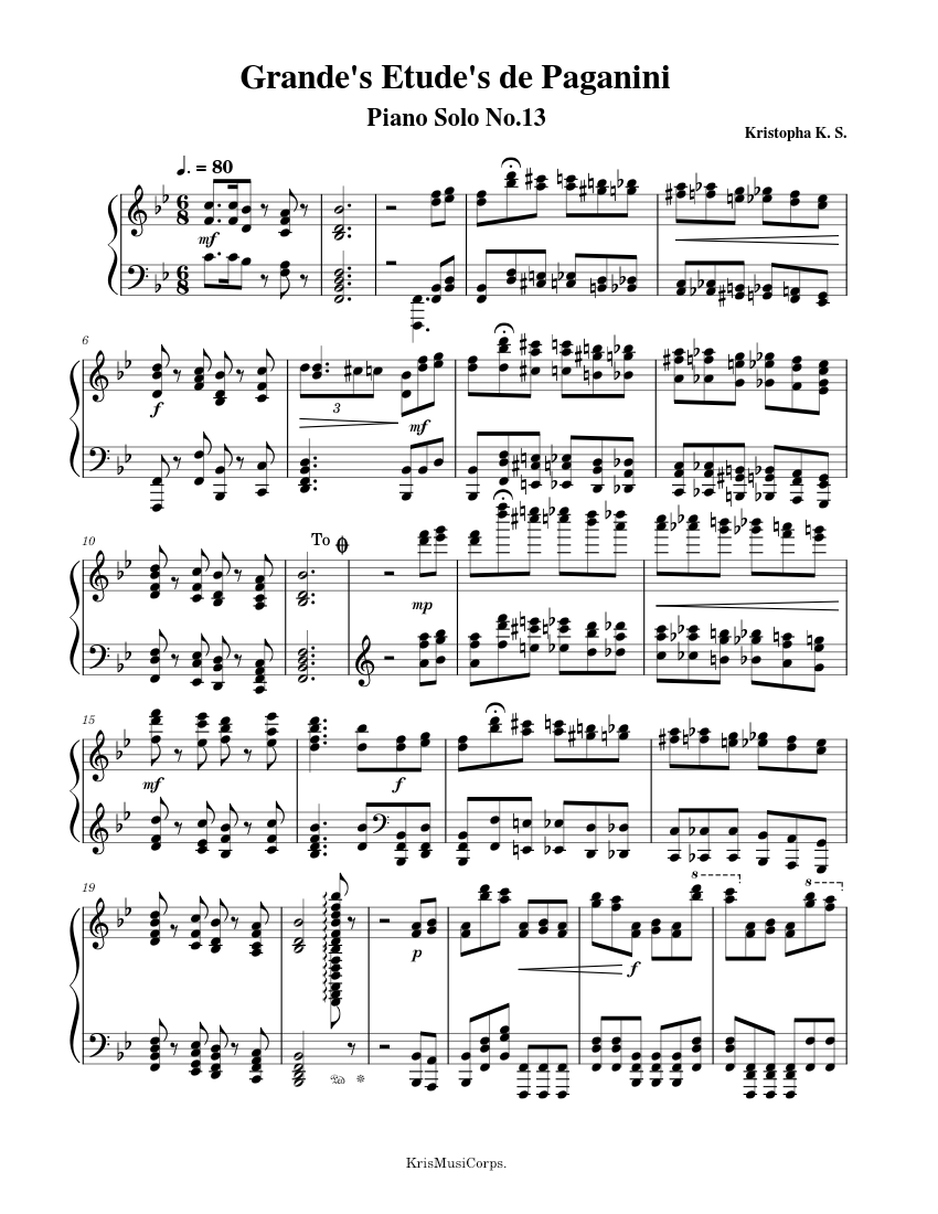Caprice no 13 – Niccolò Paganini Grande's Etude's de Paganini no 13 Sheet music for Piano (Solo ...