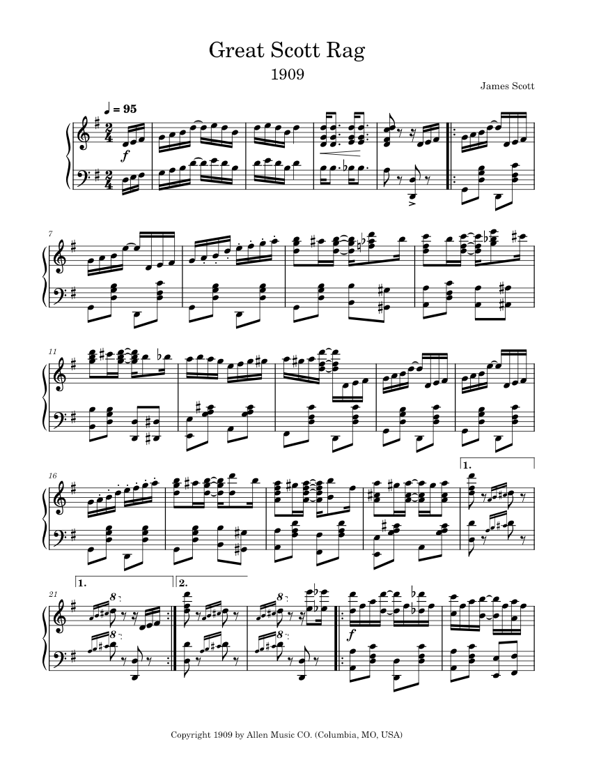 Great Scott Rag by James Scott (1909) Sheet Music for Piano (Solo ...