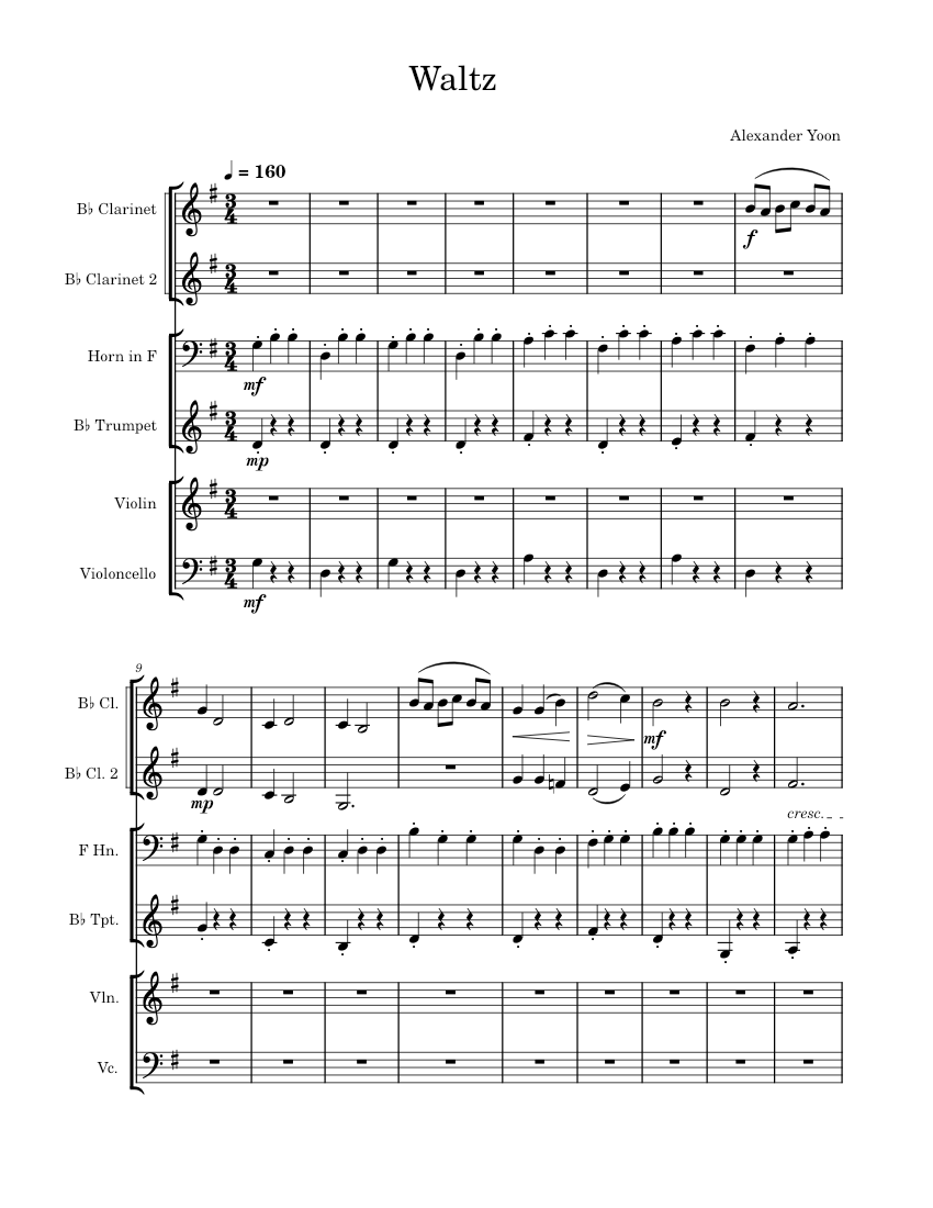 Waltz Sheet music for Clarinet in b-flat, Trumpet in b-flat, French ...