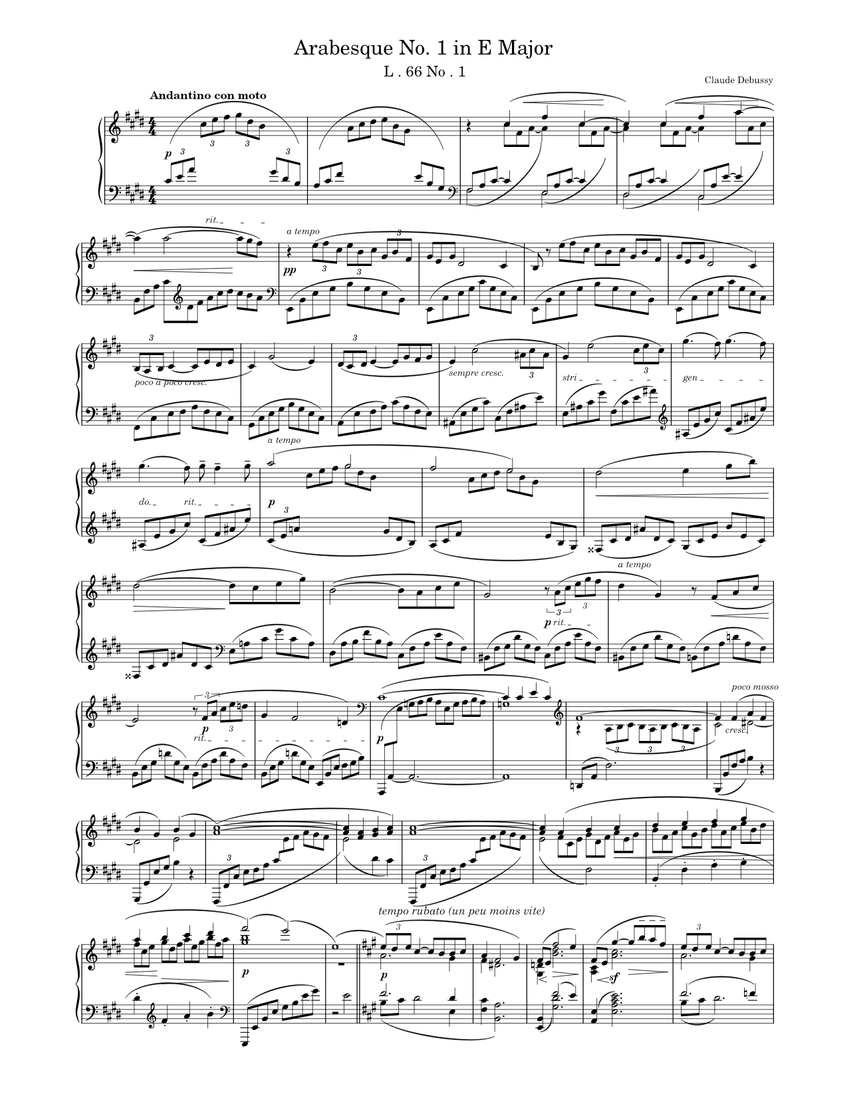 2 Arabesques – Claude Debussy Arabesque No. 1 in E Major Sheet music for Piano (Solo ...