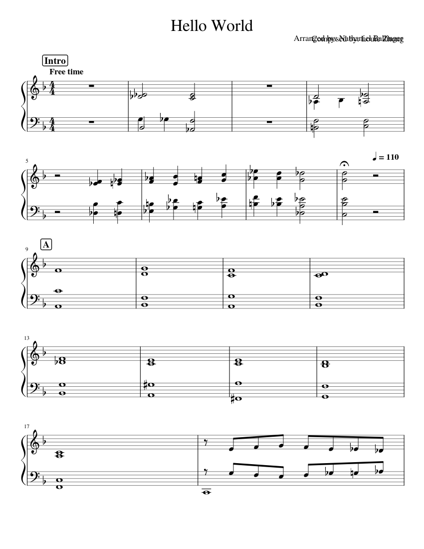 Hello world – Louie Zong - Arrangement by Nathaniel Ballinger Sheet ...