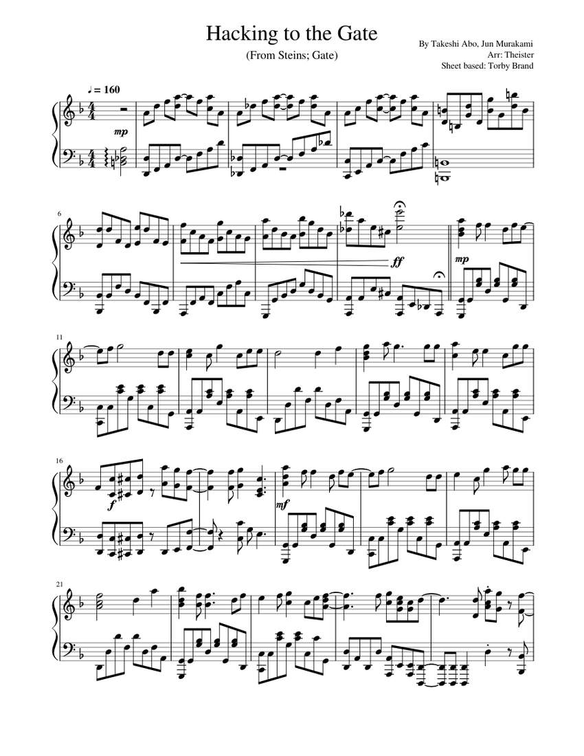 Hacking to the Gate Sheet Music for Piano (Solo) | MuseScore.com