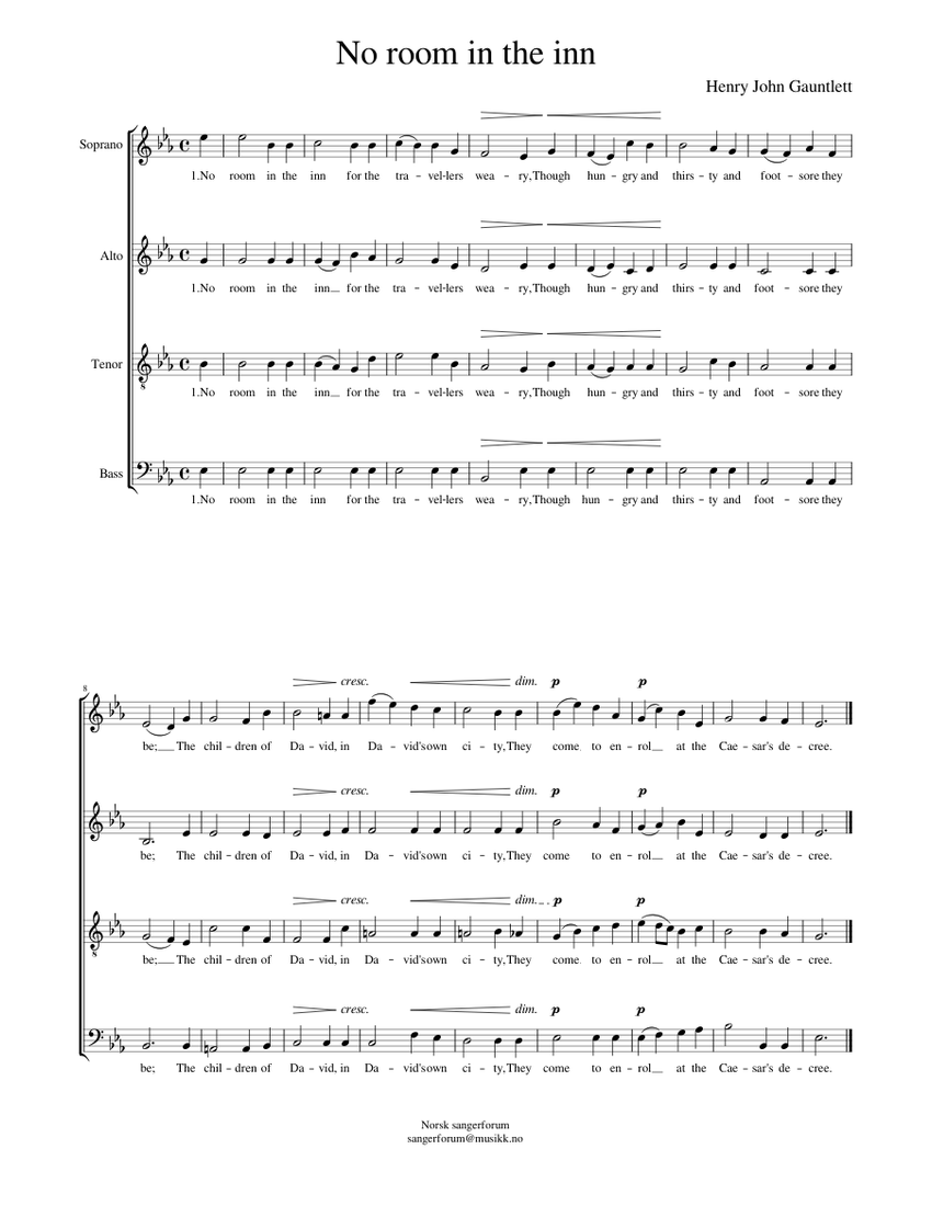 No room in the inn – Henry J. Gauntlett Sheet music for Soprano, Alto ...