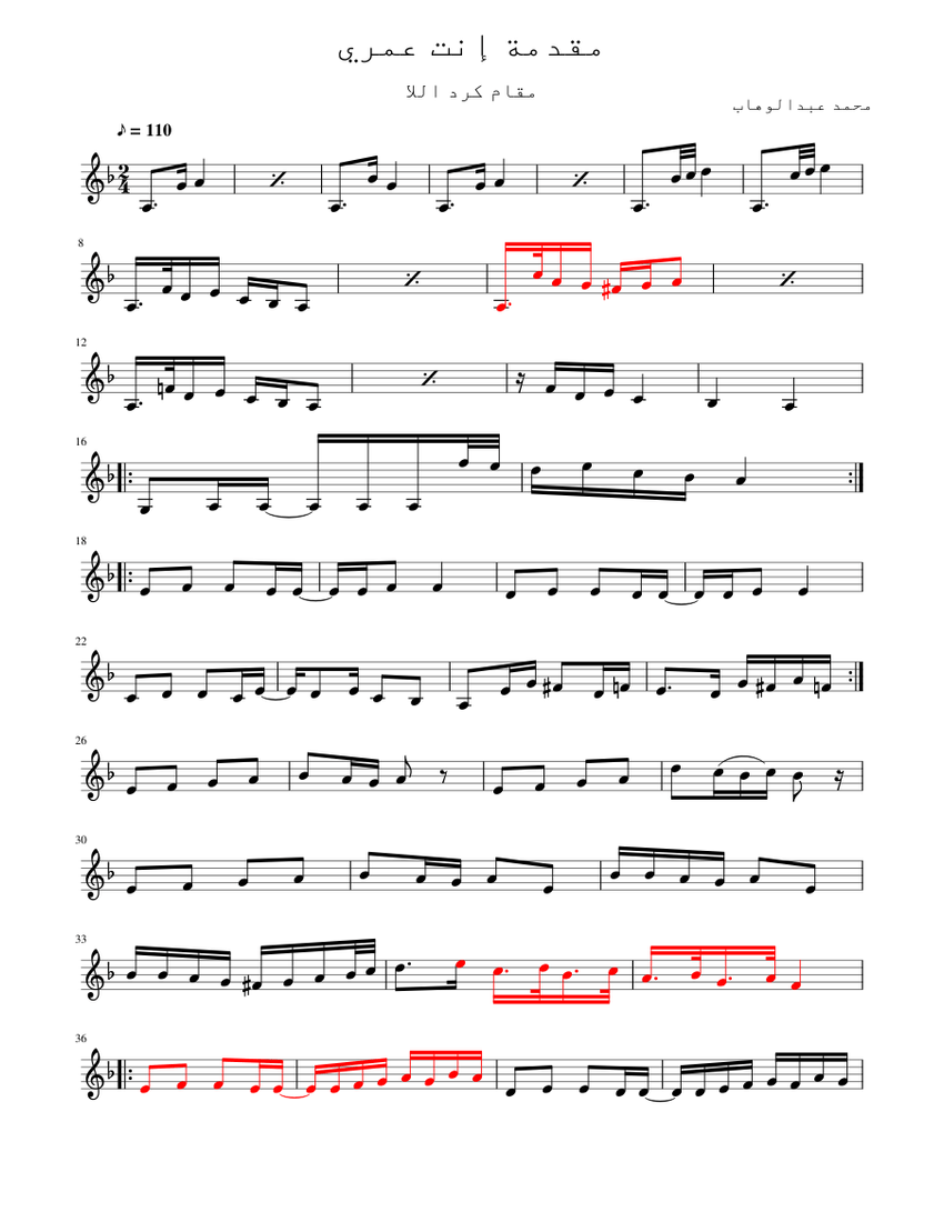 مقدمة إنتَ عمري Sheet music for Strings - plucked (other) (Solo ...