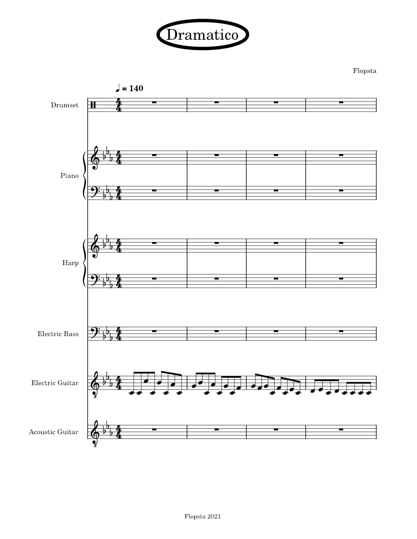 Dramatico Sheet Music for Piano, Guitar, Bass guitar, Drum group & more ...