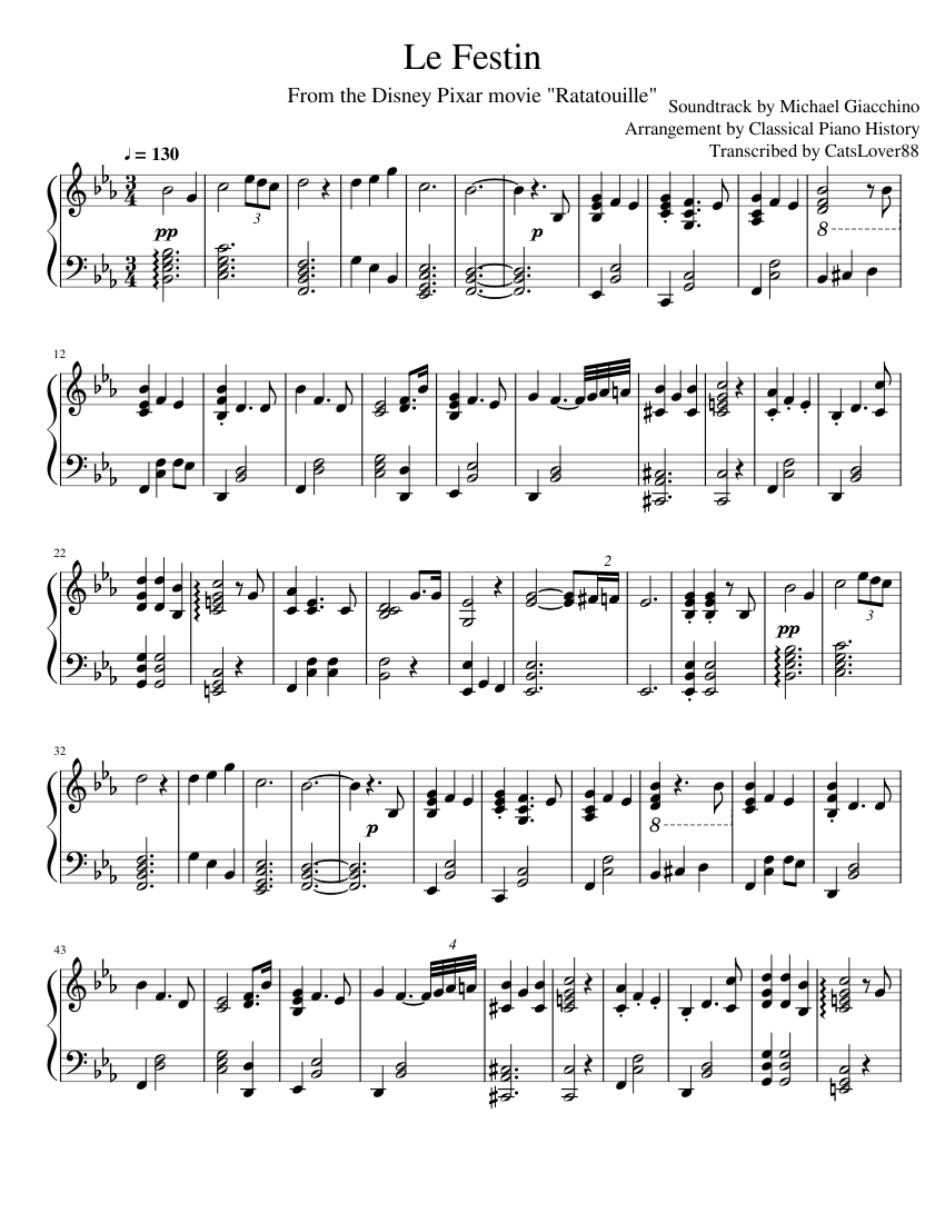 Le Festin- From the Ratatouille movie Sheet Music for Piano (Solo ...
