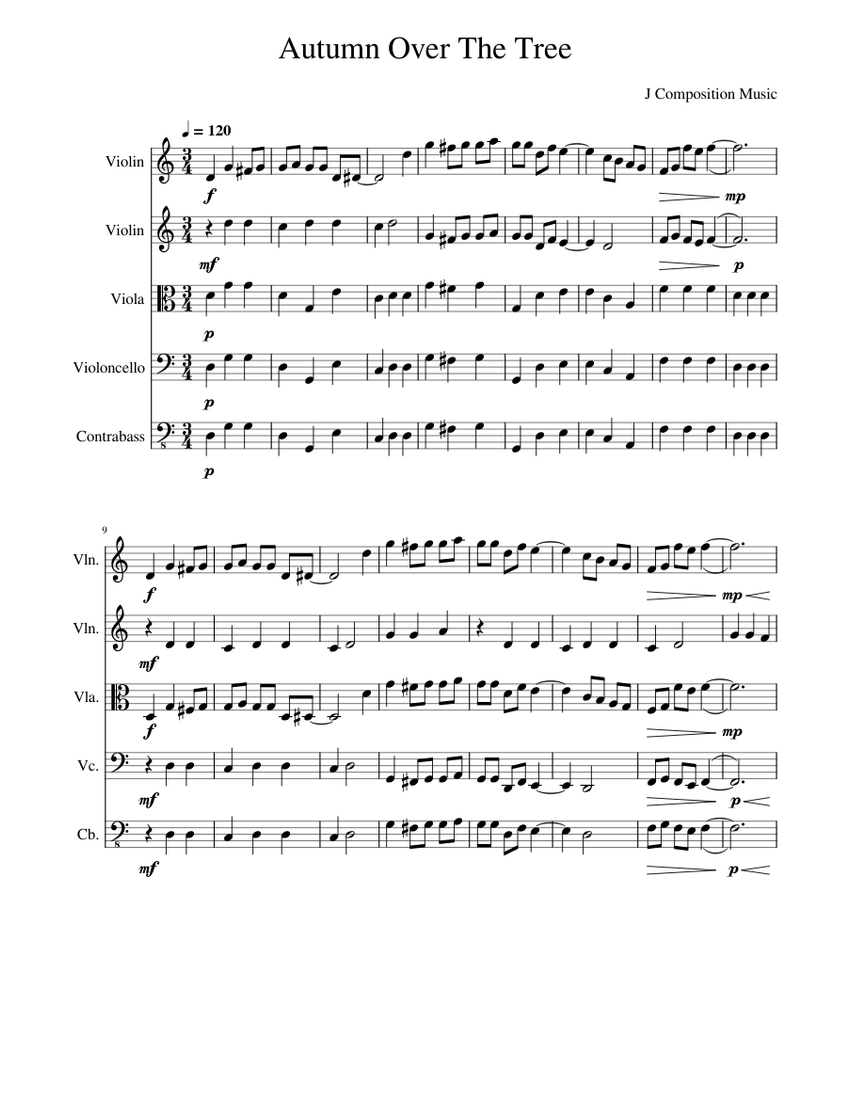 Autumn Over The Tree Sheet music for Contrabass, Violin, Viola, Cello ...