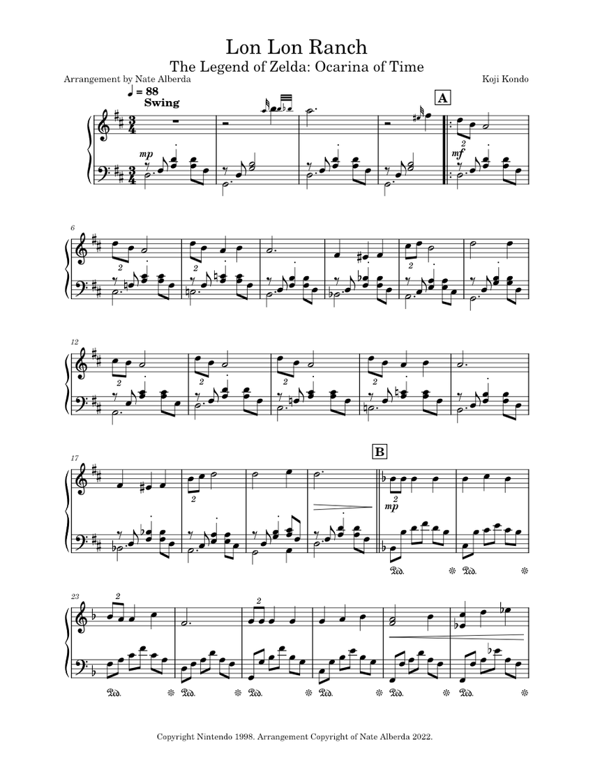 Lon Lon Ranch – Koji Kondo Sheet music for Piano (Solo) Easy ...
