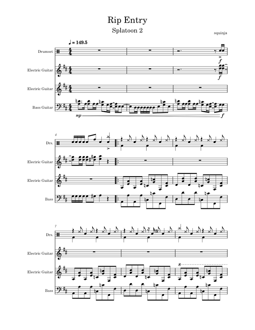 Rip Entry – Toru Minegishi Sheet music for Guitar, Drum group (Mixed ...