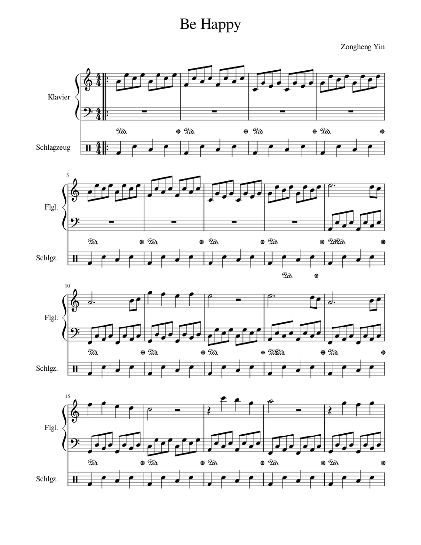 Be Happy Sheet music for Piano, Drum group (Mixed Duet) | Musescore.com