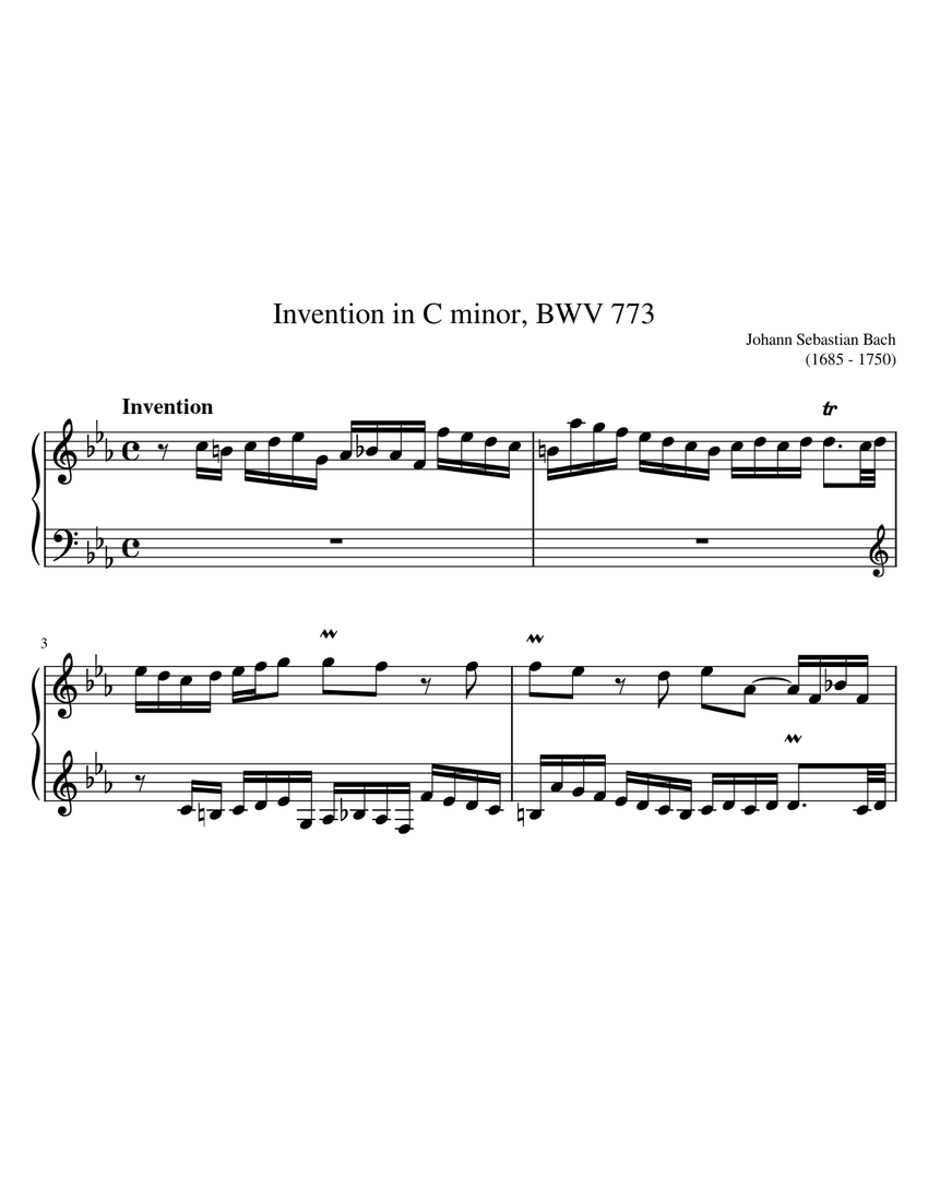 (1685 - 1750) Johann Sebastian Bach - Invention in C minor, BWV 773 ...