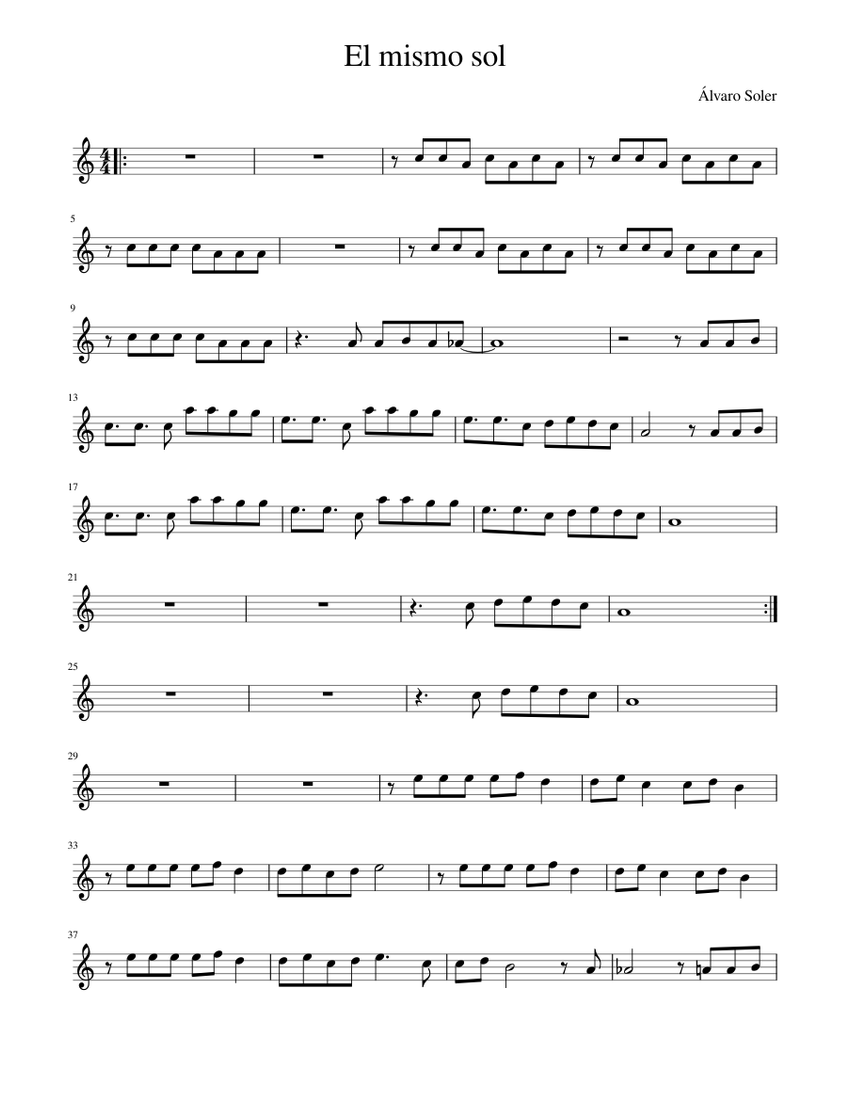 El mismo sol - Álvaro Soler Sheet music for Recorder (Solo) | Musescore.com