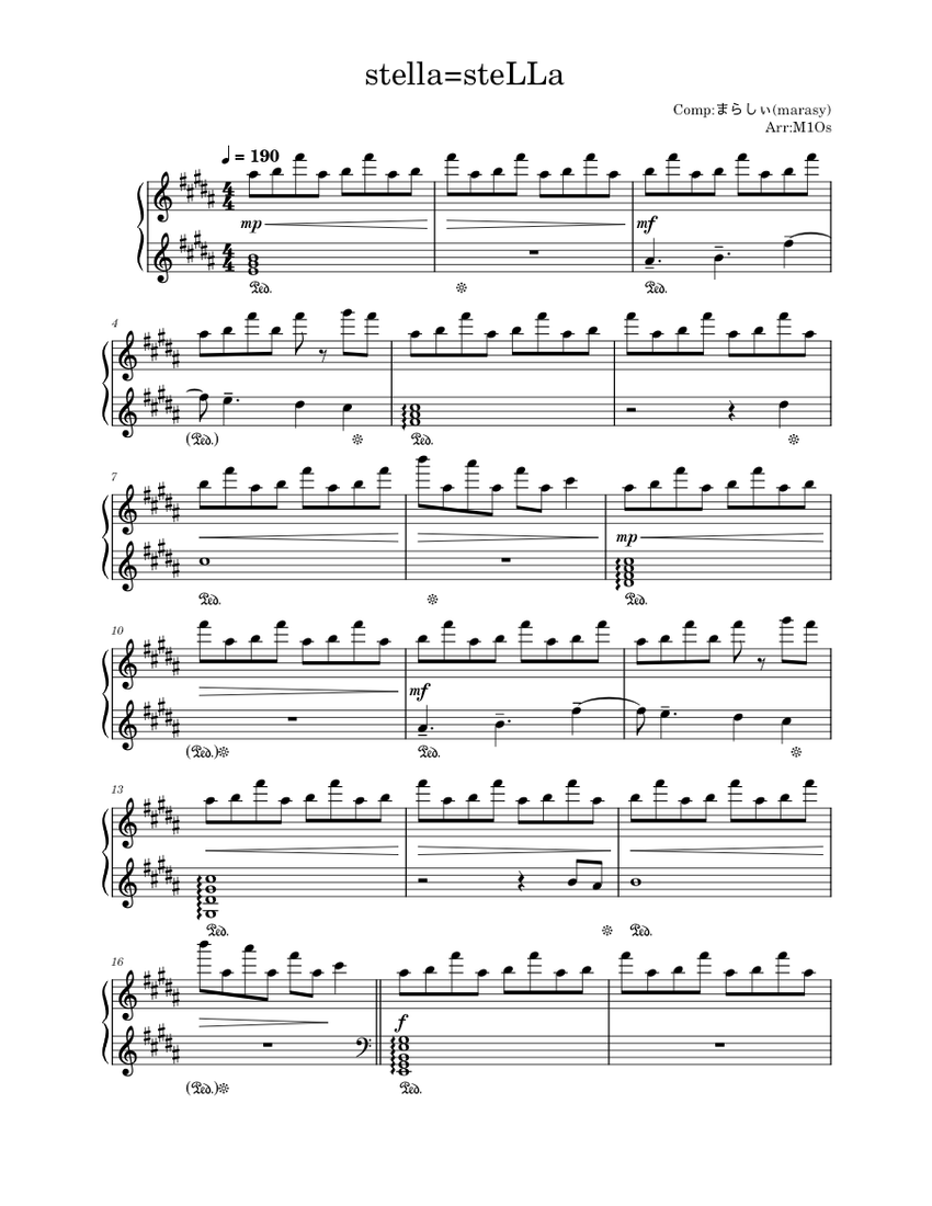【CHUNITHM】stella=steLLa – まらしぃ(marasy) Sheet music for Piano (Solo ...