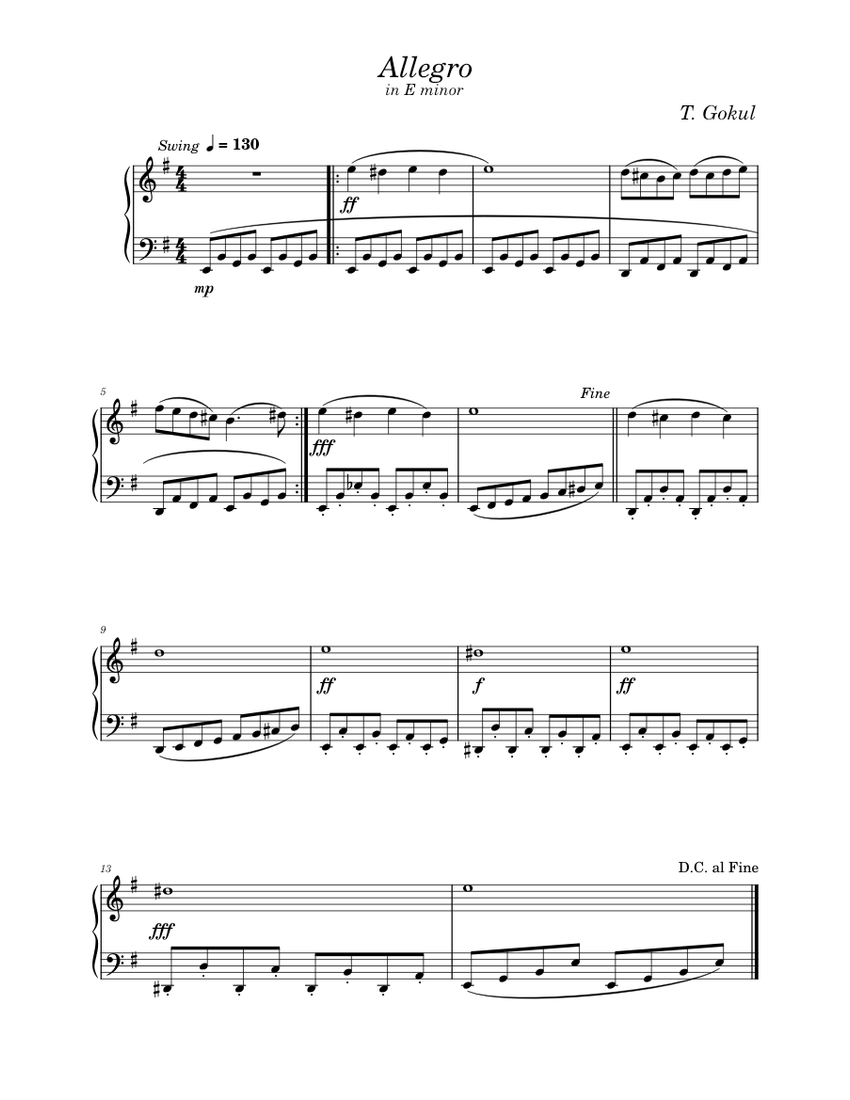 Allegro in E minor Sheet music for Piano (Solo) | Musescore.com