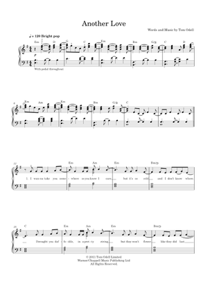 Tom Odell – Another love Sheet Music with Chords for Piano (Solo) easy ...