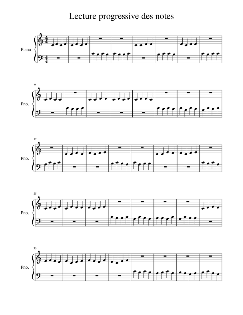Lecture progressive des notes Sheet music for Piano (Solo) Easy ...