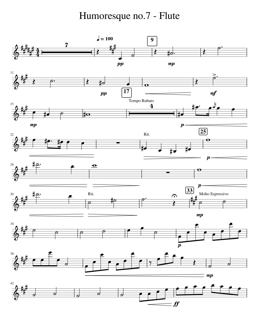 Humoresque No. 7 Op. 101 (B. 187) – Antonín Dvořák Humoresque no Sheet ...