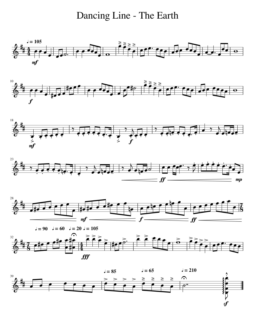 Dancing Line - The Earth - For solo instrument Sheet music for Piano ...