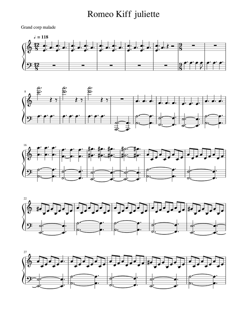 Romeo Kiff juliette (v2) Sheet Music for Piano (Solo) easy | MuseScore.com