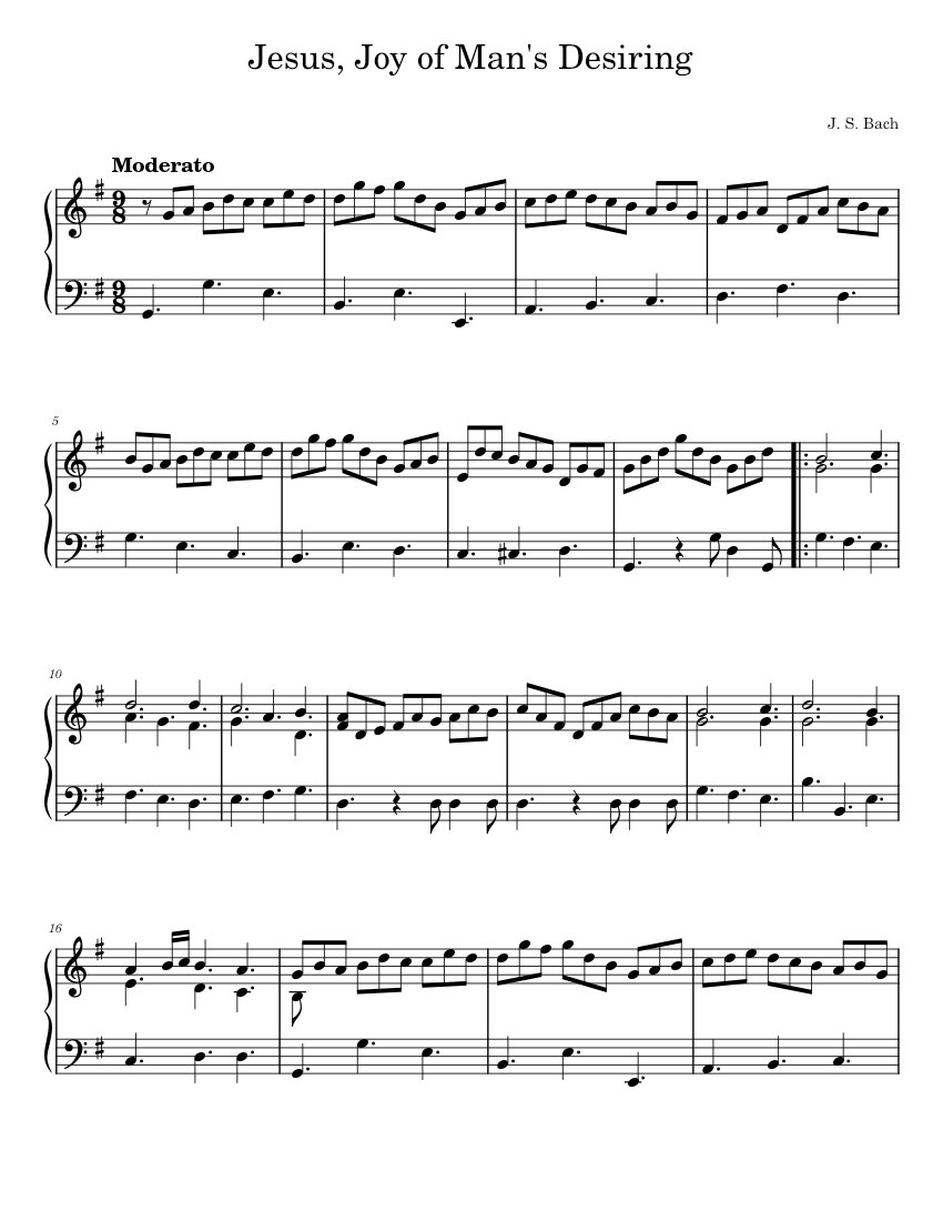 Jesus, Joy of Man's Desiring - Bach Sheet Music for Piano (Solo) Easy ...