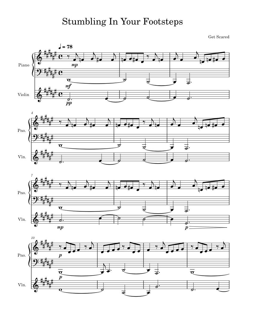 Stumbling in your footsteps – Get Scared Sheet music for Piano, Violin ...