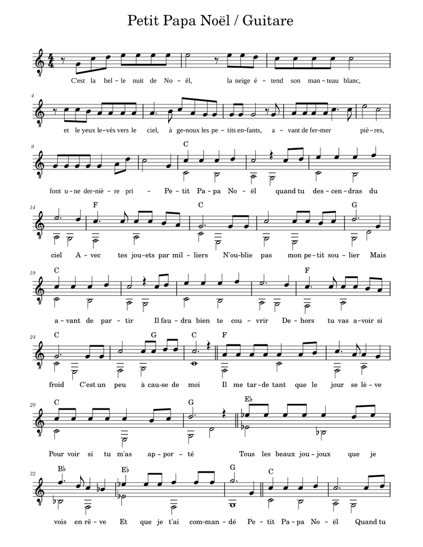 Petit Papa Noel - guitare arpege Sheet Music with Chords for Guitar ...