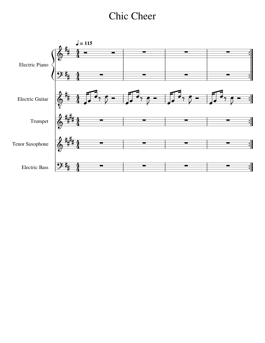 Chic Cheer Sheet Music for Piano, Saxophone tenor, Guitar, Bass guitar ...