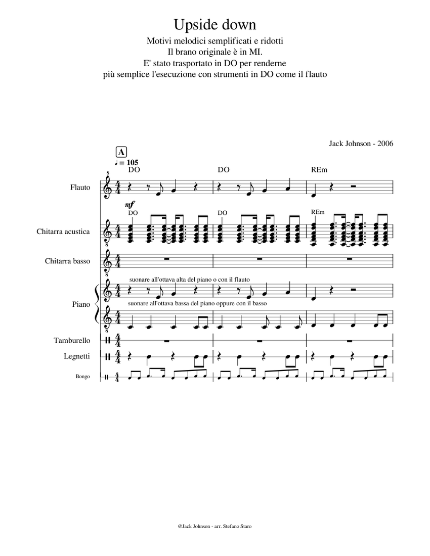 Jack Johnson, Upside down (arr. basic level) Sheet Music for Piano ...