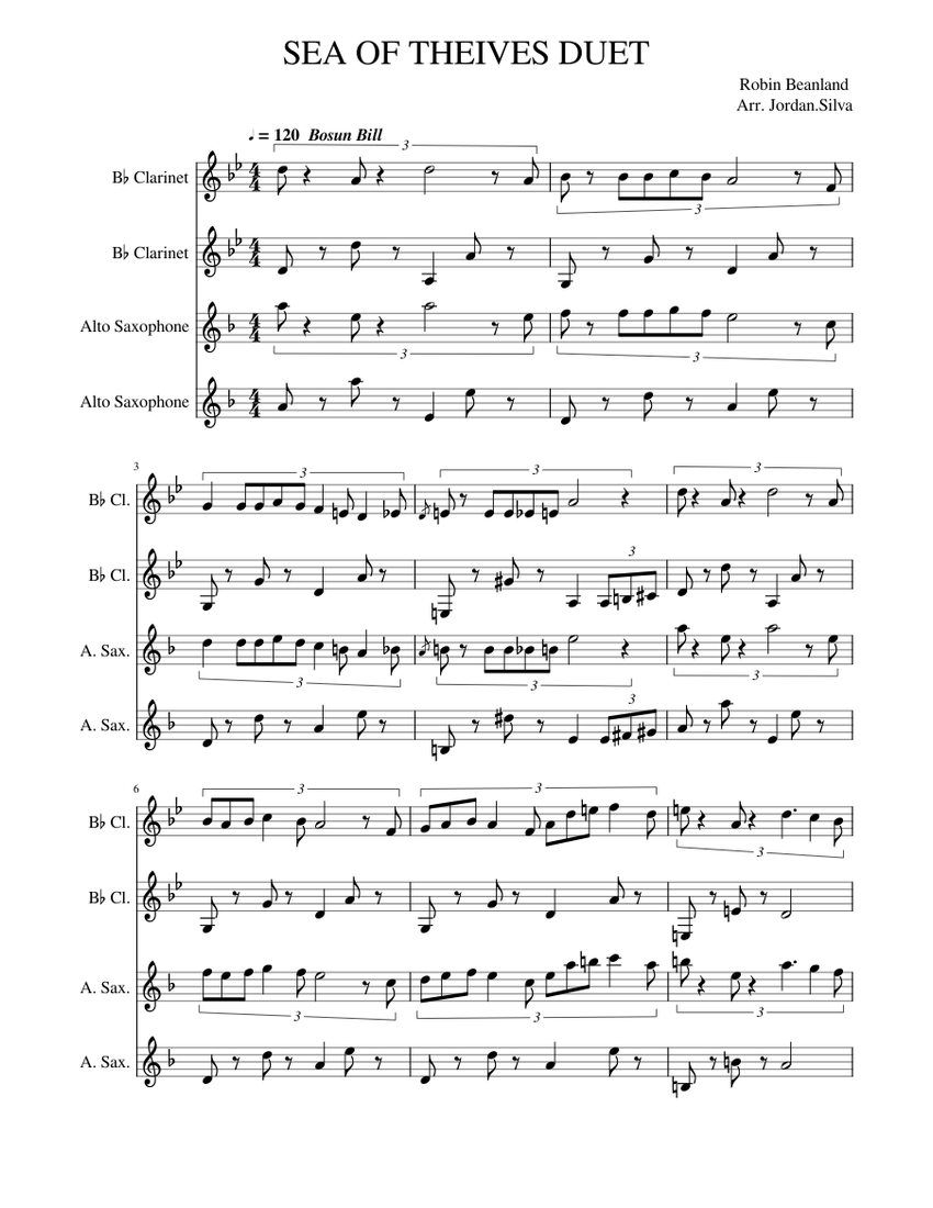 SEA_OF_THEIVES_DUET Sheet Music for Clarinet in b-flat, Saxophone alto ...