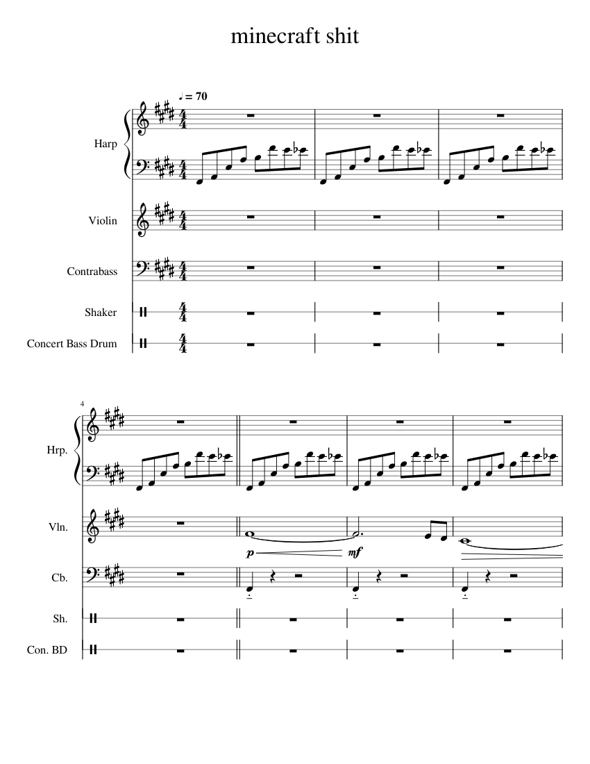 minecraft Sheet music for Contrabass, Violin, Bass drum, Harp (Mixed ...