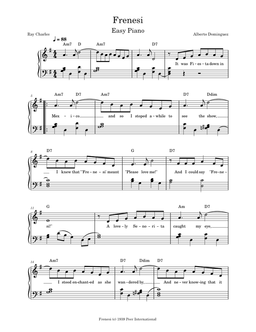 Frenesi - Alberto Dominguez Sheet Music with Chords for Piano (Solo ...