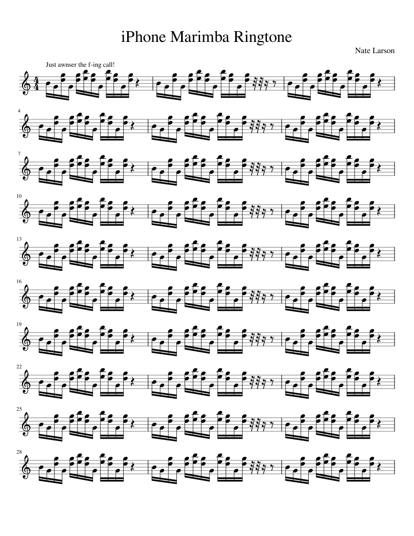 iPhone Marimba Ringtone Funny Sheet music for Marimba (Solo ...