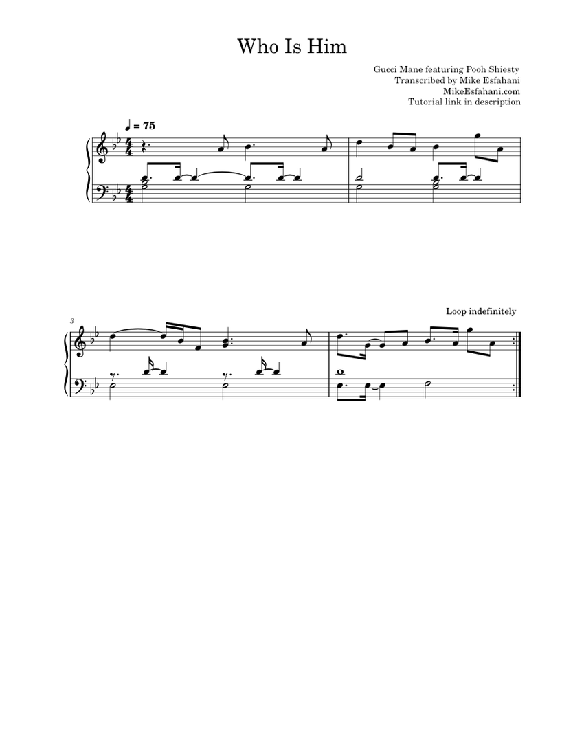 Gucci Mane ft. Pooh Shiesty - Who Is Him Sheet music for Piano (Solo ...