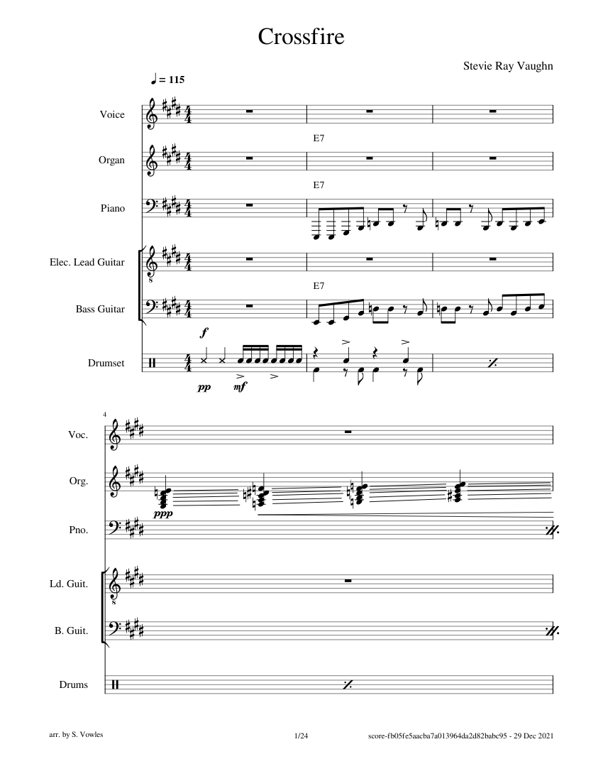 Crossfire (Stevie Ray Vaughn) - E Sheet music for Piano, Organ, Vocals ...