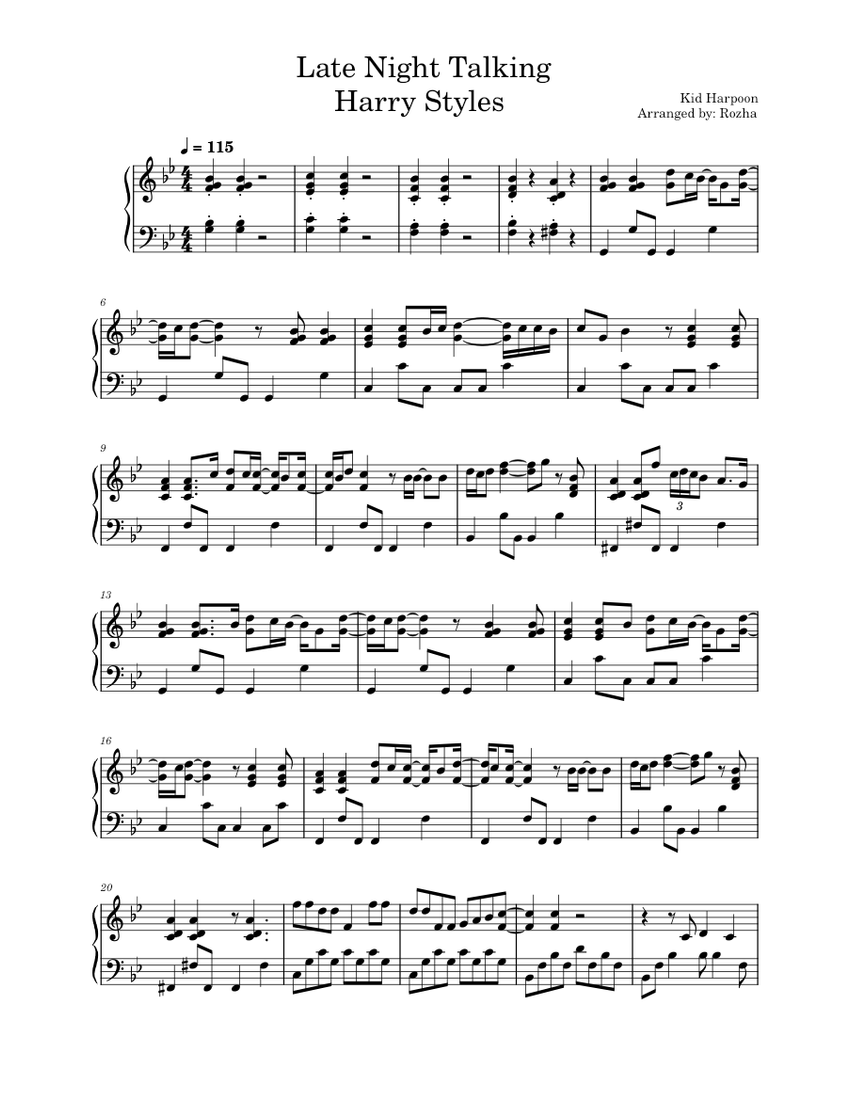 Late Night Talking – Harry Styles Late Night Talking-Harry Styles Sheet ...