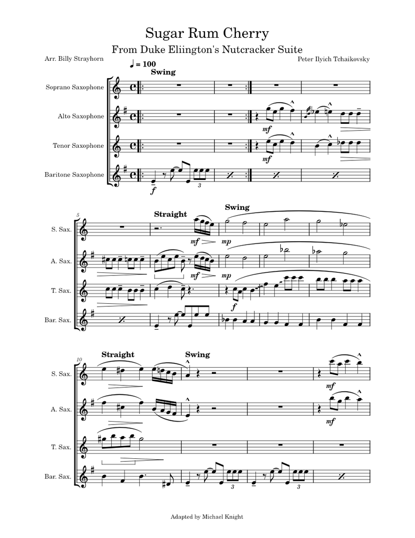 Sugar Rum Cherry – Duke Ellington Sugar Rum Cherry Sax Quartet Sheet ...