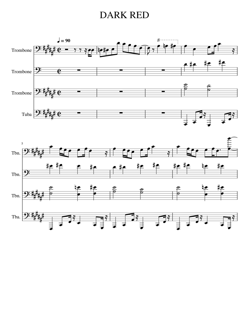 DARK RED Sheet music for Trombone, Tuba (Mixed Quartet) | Musescore.com