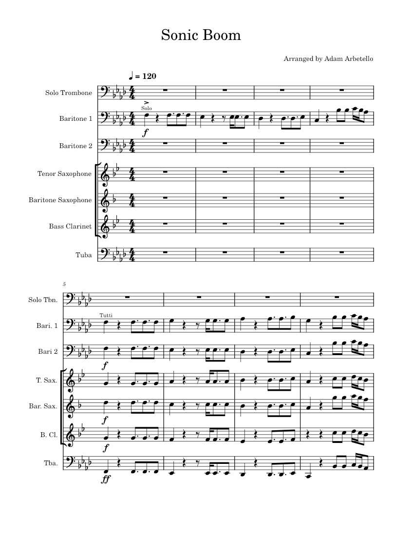 Sonic Boom Sheet music for Trombone, Tuba, Clarinet bass, Saxophone ...