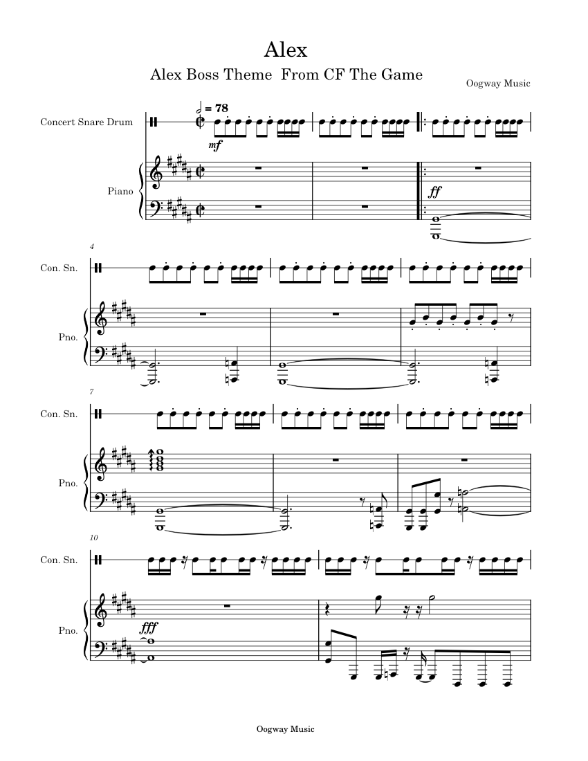 Alex Sheet music for Piano, Snare drum (Solo) | Musescore.com
